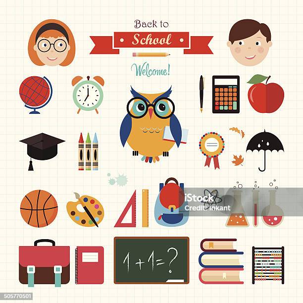 Back To School 요소 아이에 대한 스톡 벡터 아트 및 기타 이미지 아이 올빼미류 졸업식 Istock