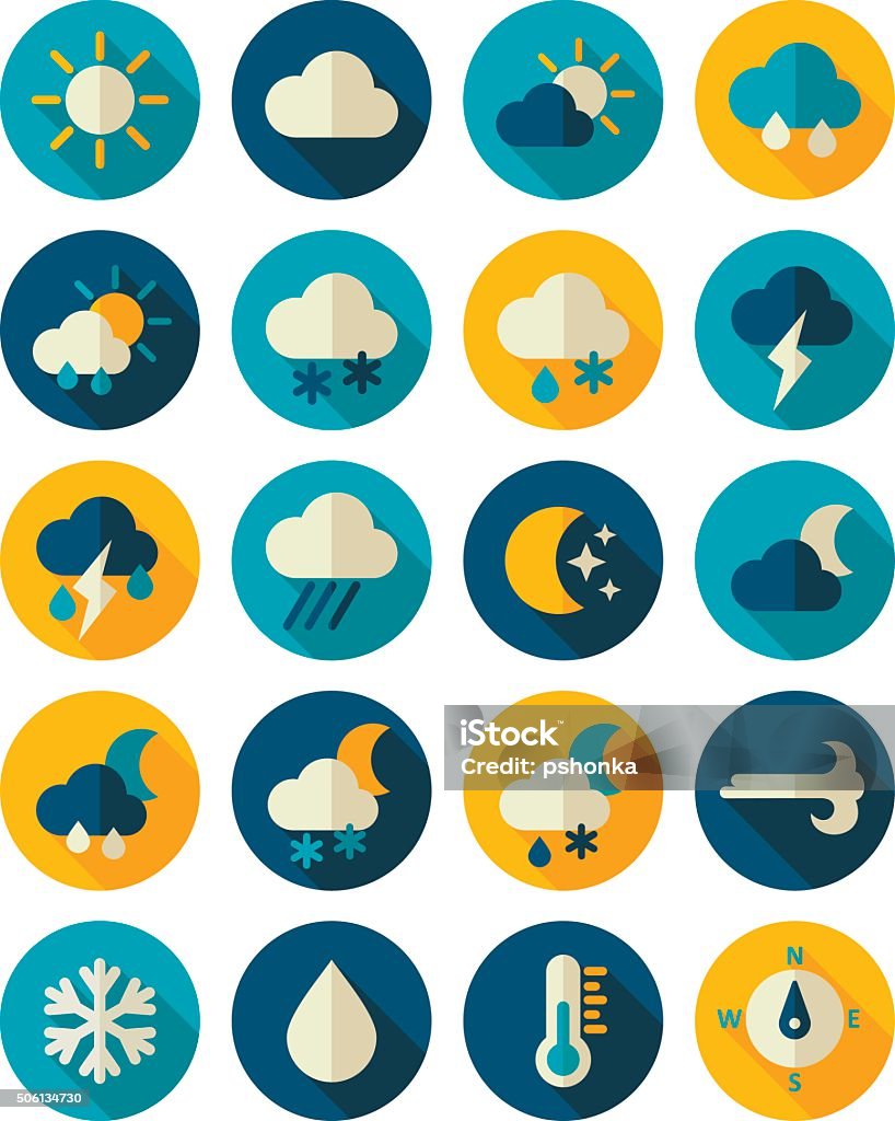 Ikon Datar Cuaca Meteorologi Ditetapkan Ilustrasi Stok Unduh Gambar