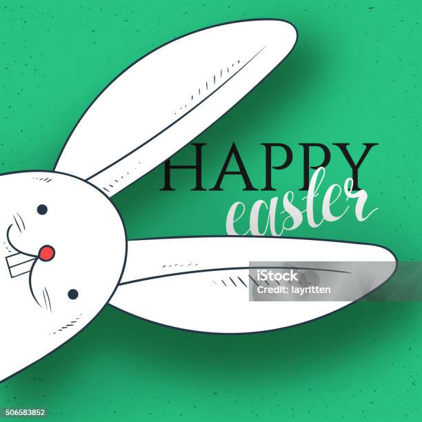 Happy Easter Rabbit Looks And Greeting Calligraphy Easter Bunny Stock