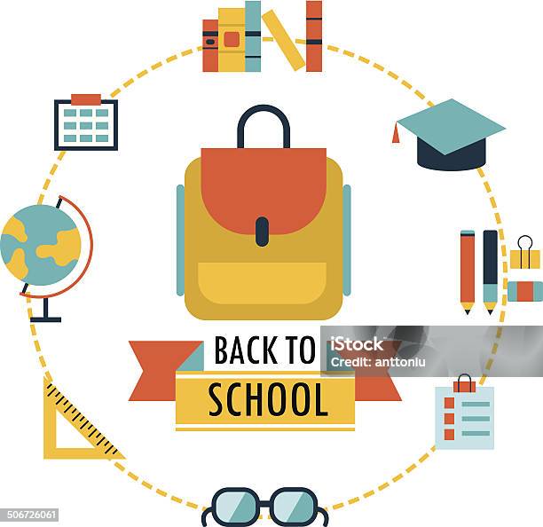 Back To School 배경 연구 테마 아이콘 고등학교 이하에 대한 스톡 벡터 아트 및 기타 이미지 고등학교 이하 공립