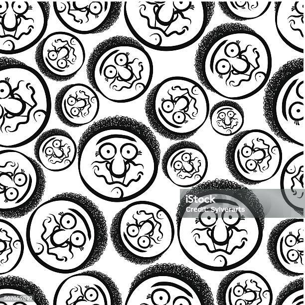 Faces Seamless Background Vector Cartoon Style Pattern Black Stock