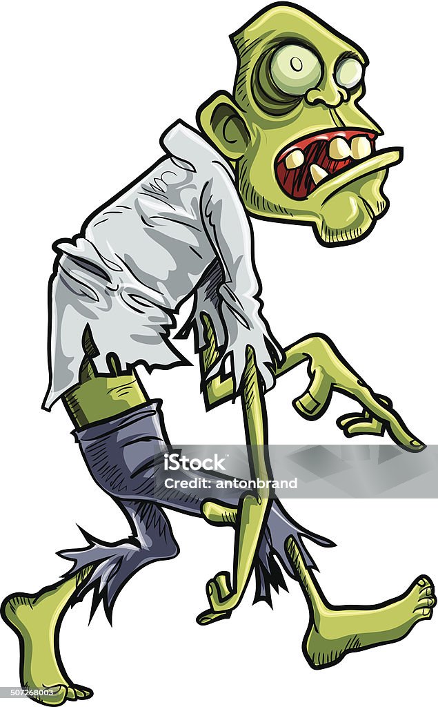 Kartun Menguntit Zombie Dengan Mata Besar Terisolasi Di Atas Putih