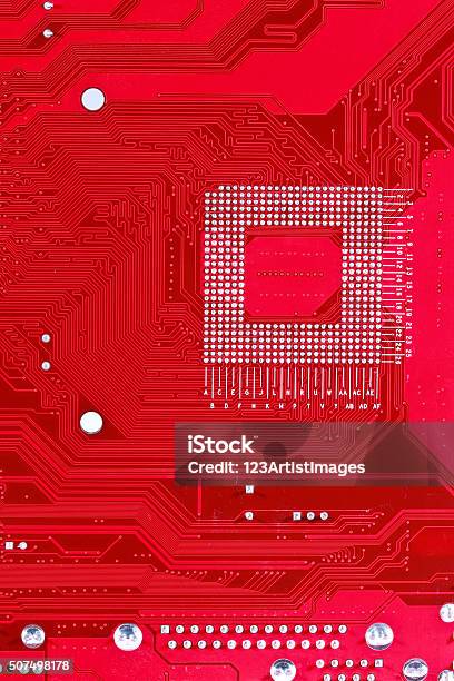 Red Circuit Board Texture Background Of Computer Motherboard 照片檔及更多