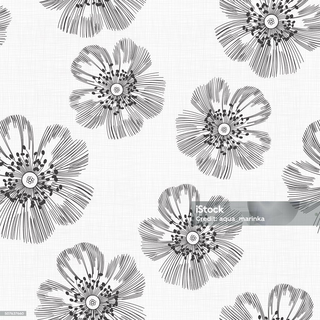 Monochrome Seamless Pattern Of Abstract Flowers Handdrawn Floral