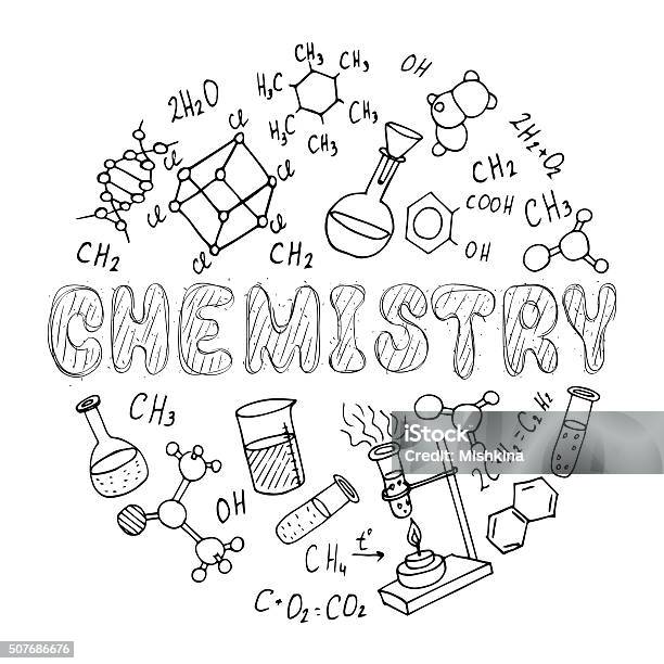 Main Dessiné Ensemble De Chimie Et Crayonnages En Forme De Cercle