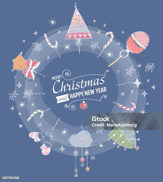 Kartu Pos Dengan Tangan Digambar Doodle Natal Ilustrasi Stok Unduh