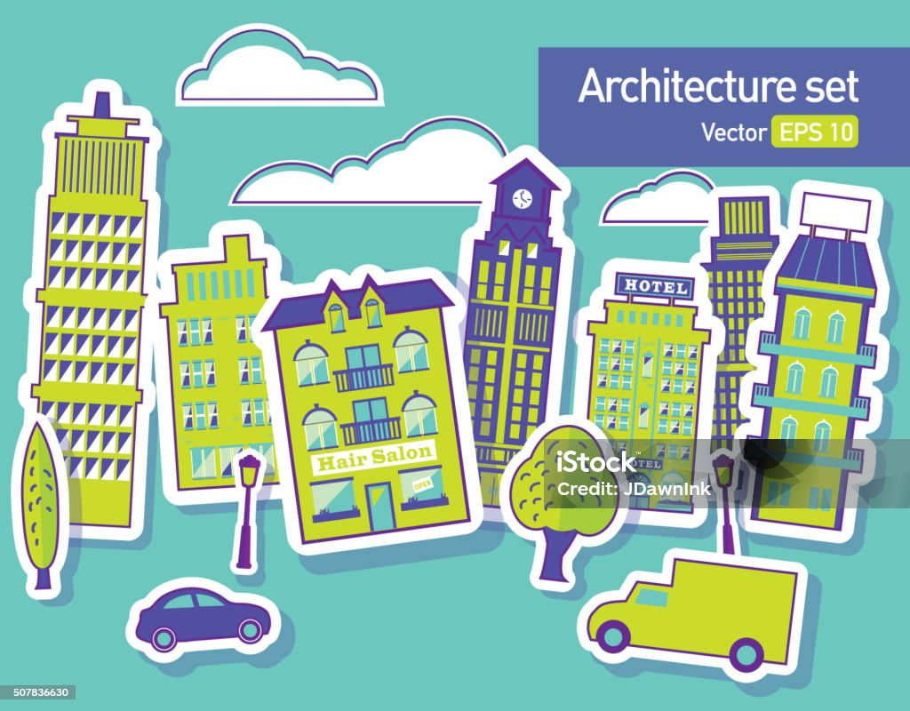 Elemen Bangunan Arsitektur Metropolitan Cityscape Ditetapkan Ilustrasi