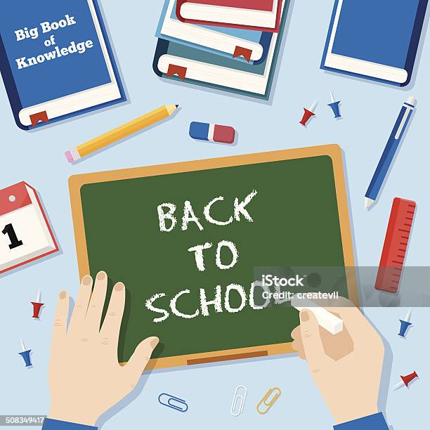 Back To School 평편 주말뿐이라도 벡터 배경 분필 Blackboard 계산기에 대한 스톡 벡터 아트 및 기타 이미지