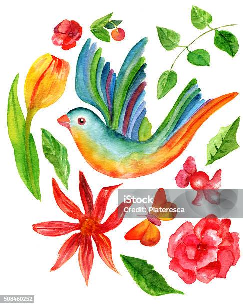 Set Of Bright Hand Drawn Watercolor Design Elements On White向量圖形及更多一朵花