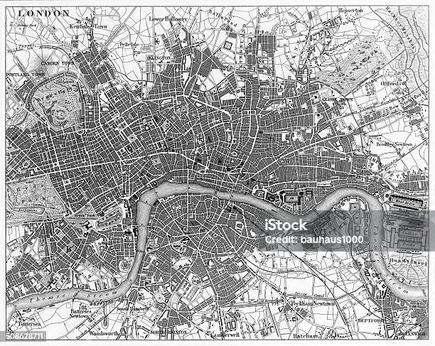 London England 서카 1850 음각 런던 잉글랜드에 대한 스톡 벡터 아트 및 기타 이미지 런던 잉글랜드 지도