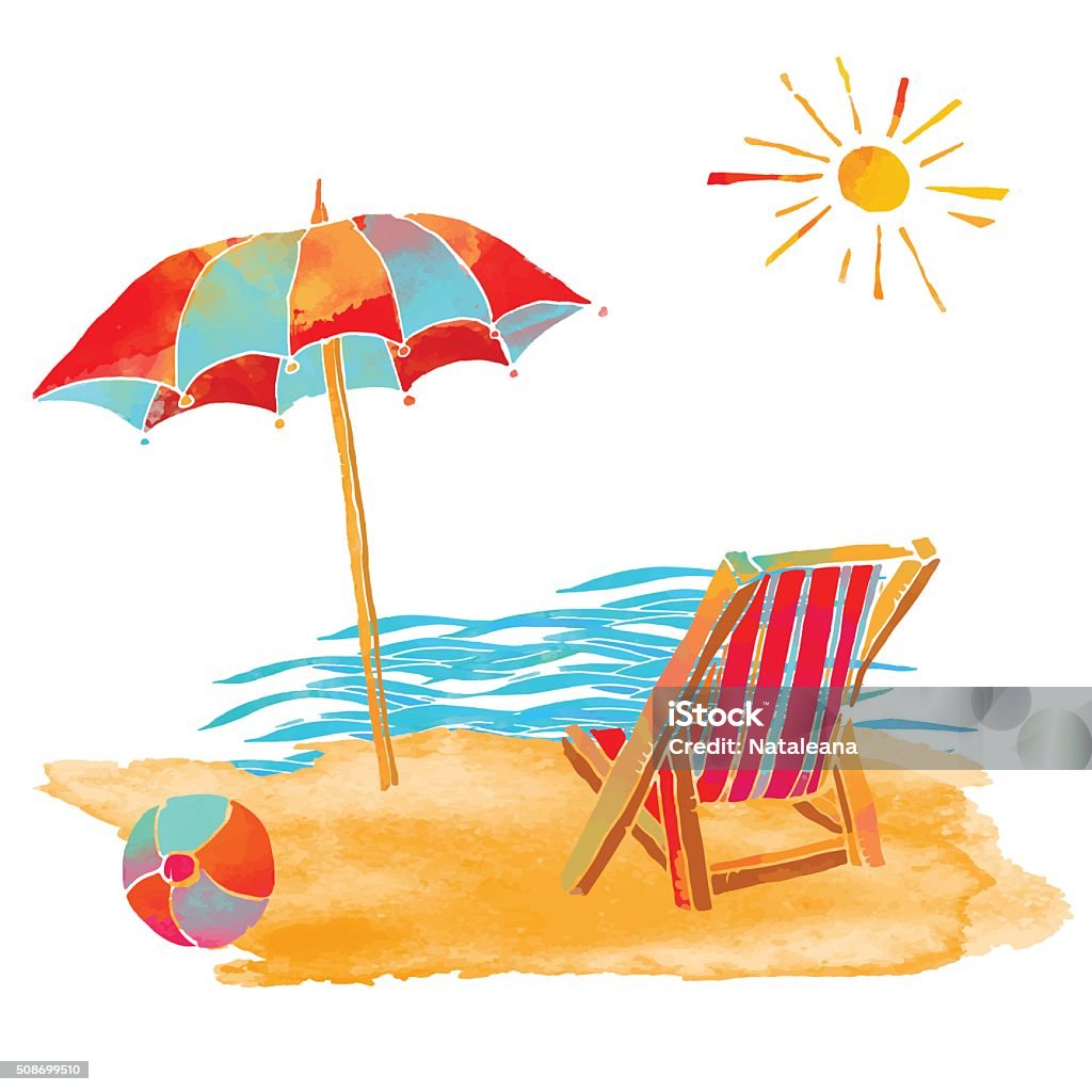 Watercolor Summer Beach Set Stock Illustration Download Image Now