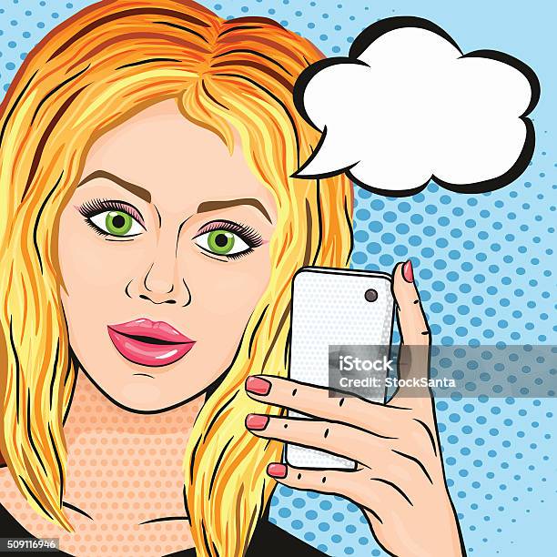 Vektorpopart Comic Blondine Positive Frau Hält Neue Mobiltelefon Stock ... Vektorpopart Comic Blondine Positive Frau Hält Neue Mobiltelefon Stock ...