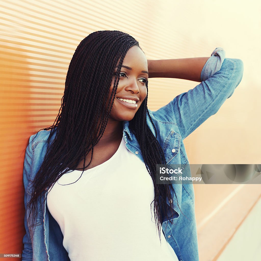 Portrait Beautiful Happy Smiling African Woman In City Profile Stock