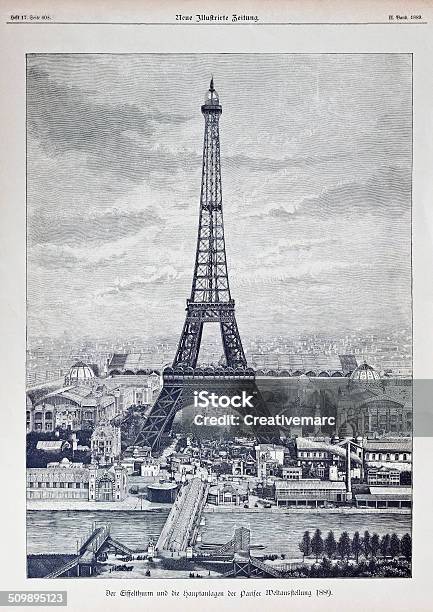Reprography 선으로나 빈티지 새긴 일러스트 Eiffel Tower 1889 에펠탑에 대한 스톡 벡터 아트 및 기타