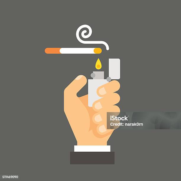Desain Datar Tangan Memegang Lebih Ringan Dan Rokok Ilustrasi Stok
