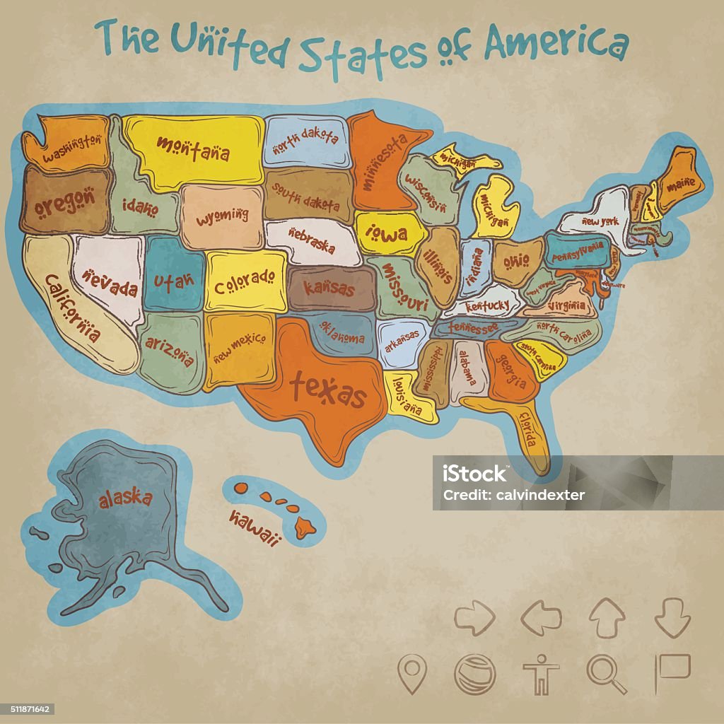 Vetores De Desenhado À Mão Mapa Dos Estados Unidos Da América E Mais