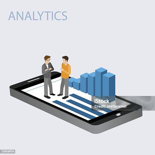 Smartphone 3d Dengan Grafik Dalam Proyeksi Isometrik Dengan Pengusaha