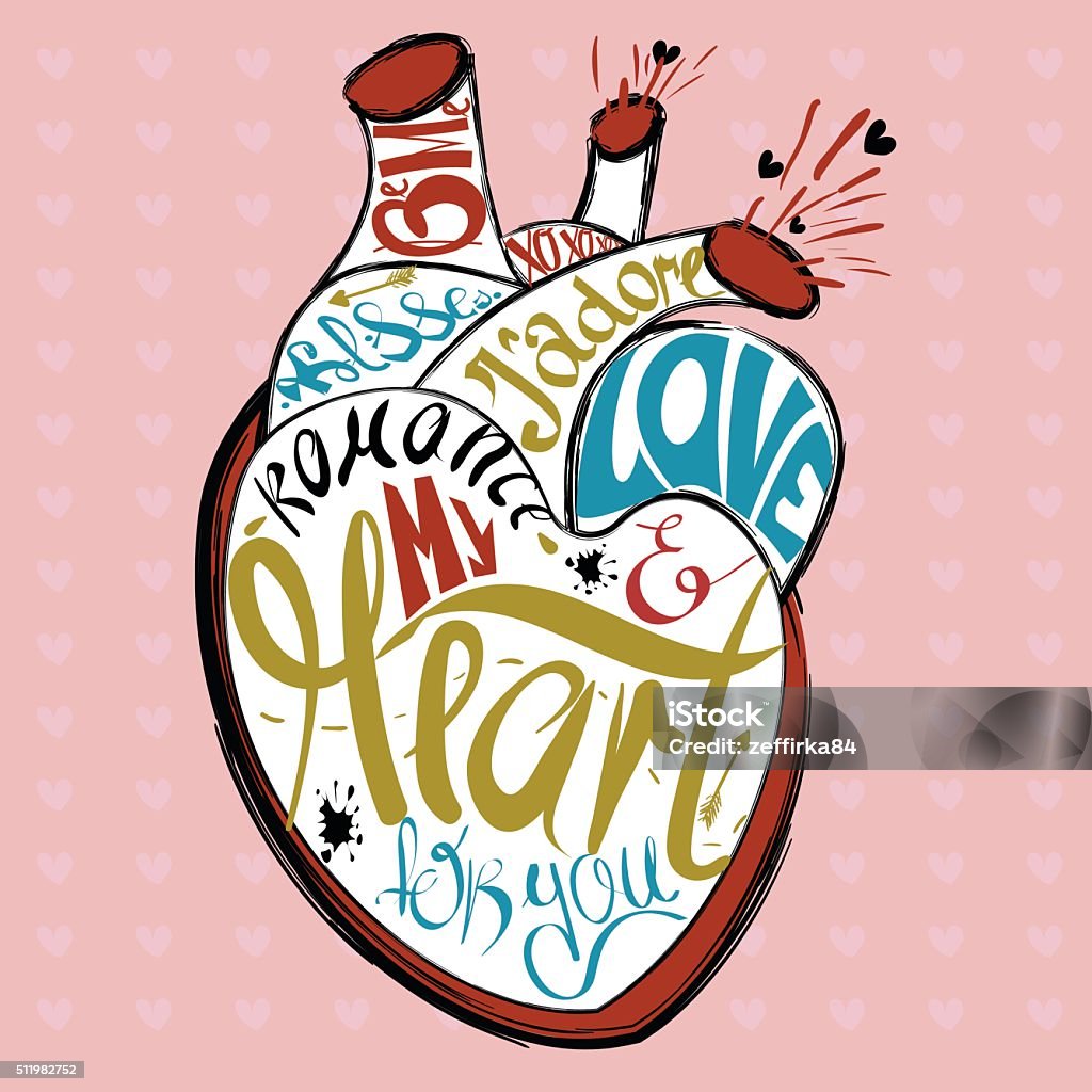 Kartu Ucapan Romantis Dengan Sketsa Hati Nyata Ilustrasi Stok Unduh