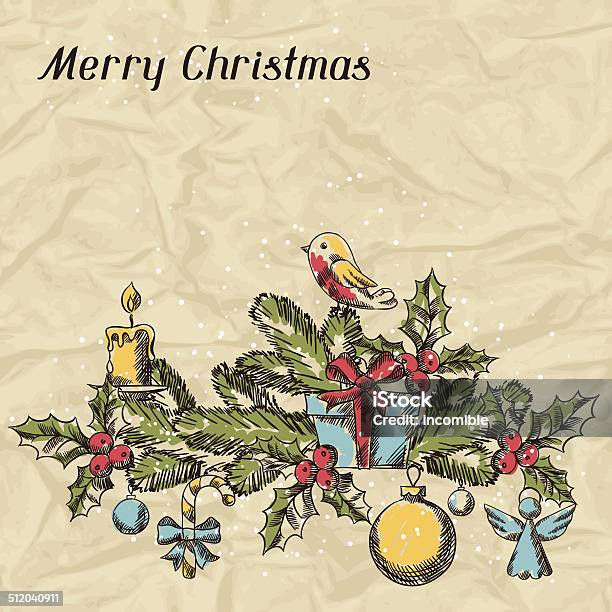 Merry Christmas Hand Drawn Invitation Card Template Stock Illustration