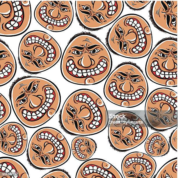 Funny Faces Seamless Background Vector Cartoon Style Pattern向量圖形及更多一個人