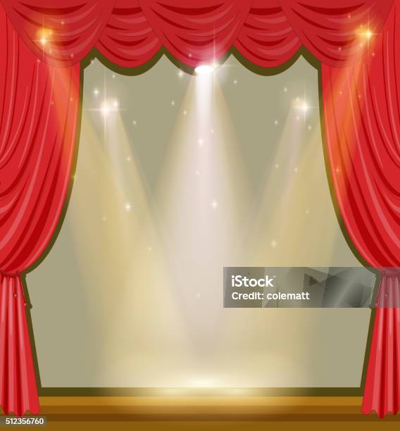 Empty Stage With Red Curtain And Lights向量圖形及更多剪貼畫圖片 剪貼畫 地板 奢侈 Istock