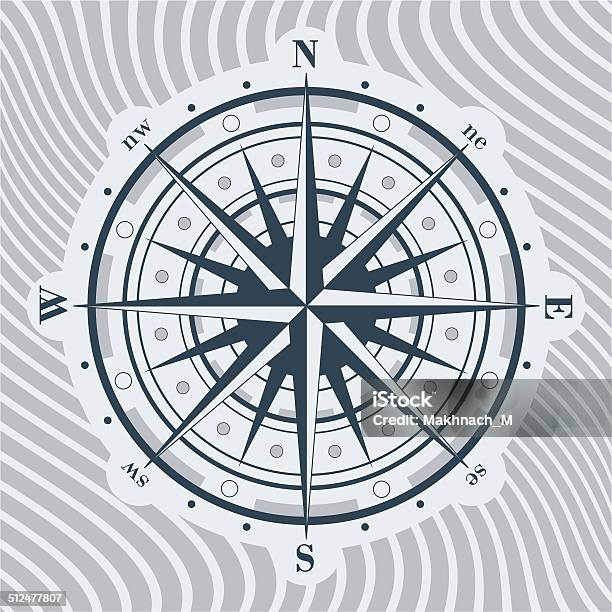 Compass Rose Over Background With Waves向量圖形及更多一個物體圖片 一個物體 北方 南方