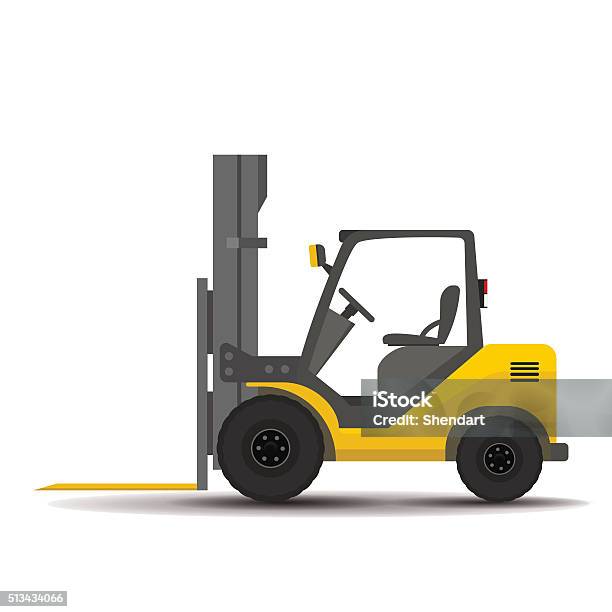 Bare Detailed Forklift Loader On A White Background Flat Illustration