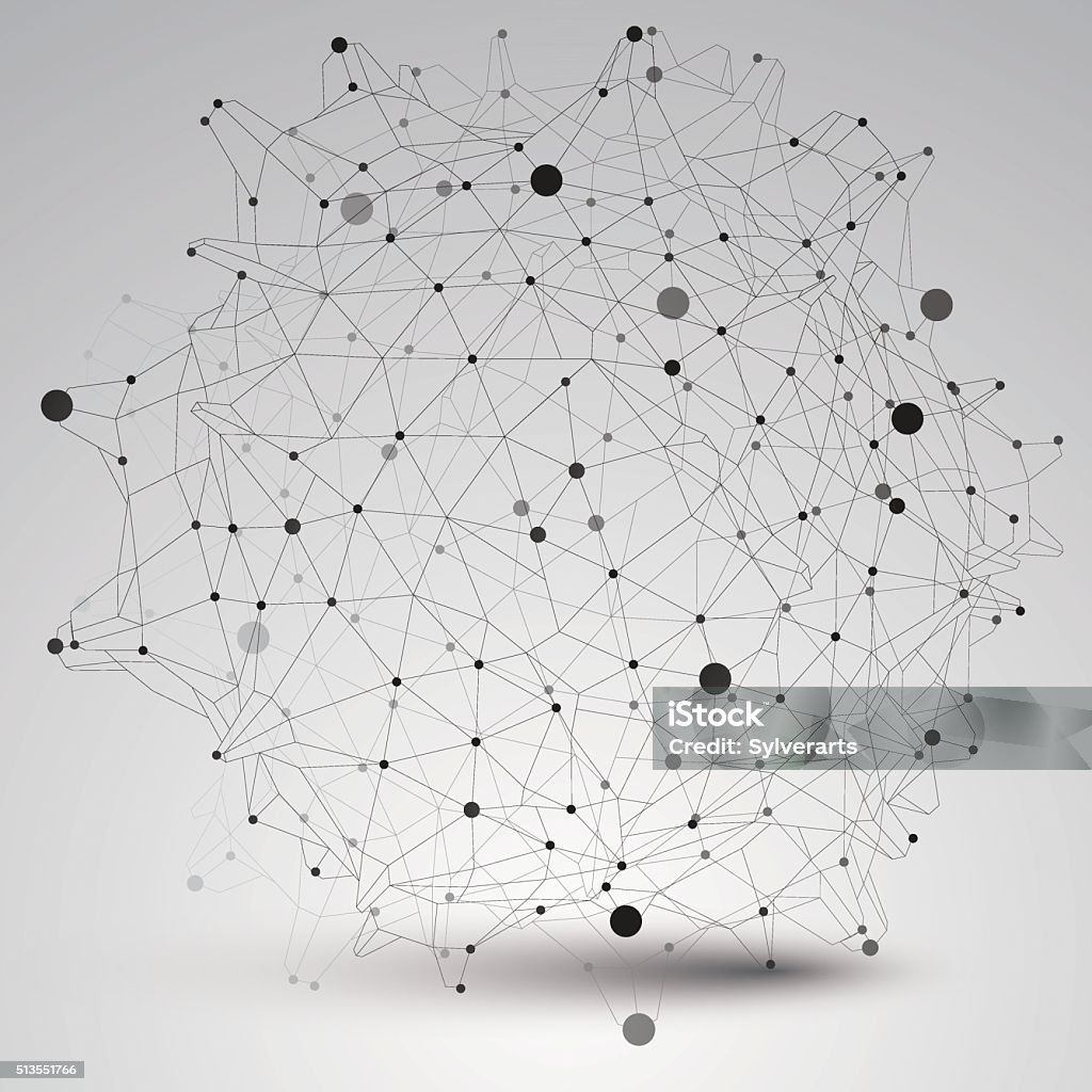 Abstract Asymmetric Vector Monochrome Structure With Black Wire Mesh