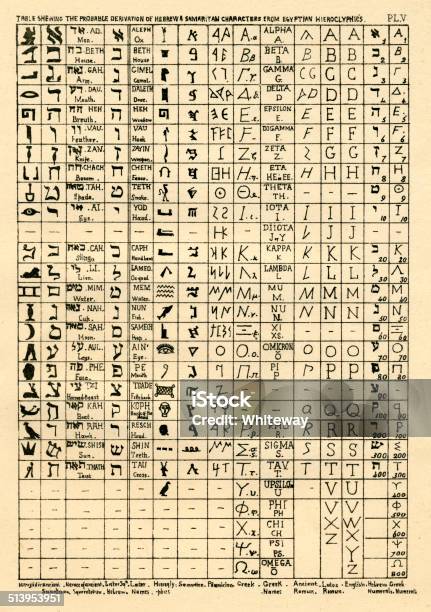 Palaeography 이집트어 상형문자 리드 히브루어 및 Samaritan 입력할 수 있습니다 히브리 글자에 대한 스톡 벡터