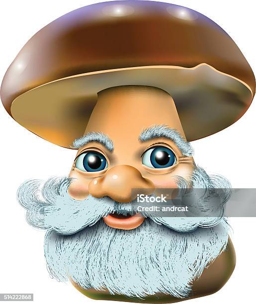 Cartoon Bearded Mushroom Boletus On A Blank Background向量圖形及更多上唇鬍鬚圖片