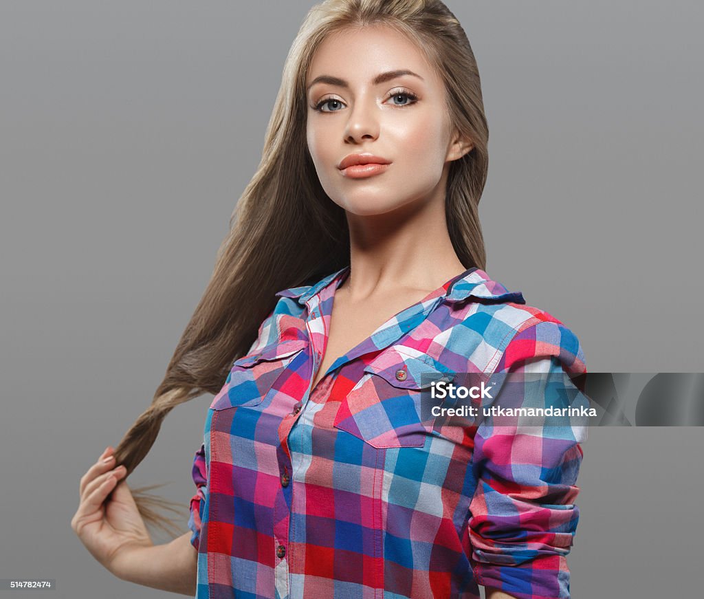 Beautiful Young Woman Portrait Posing Attractive With Blonde Hair Stock