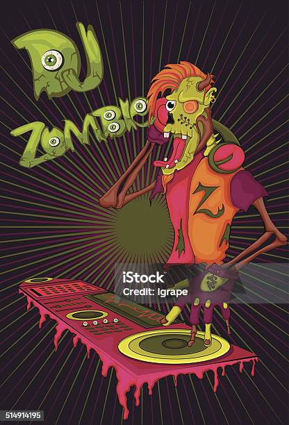 Dj Zombie Cartoon Character向量圖形及更多人的嘴圖片 人的嘴 人的眼睛 人的舌頭 Istock