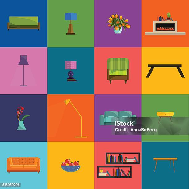 Vector Collection Of Modern Flat Furniture Icon Set Stock Illustration