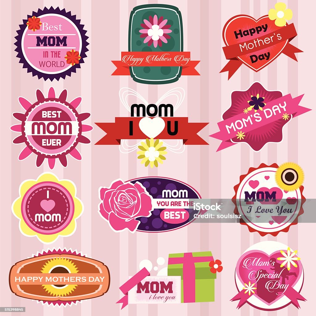 Mothers Day Badges And Labels In Vintage Style Vector Illustra Stock