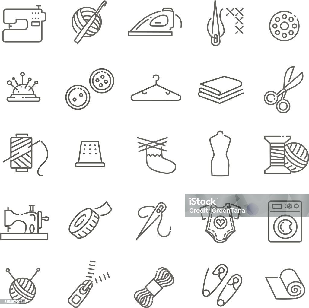 Vector Sewing Equipment And Needlework Icons Set Stock Illustration