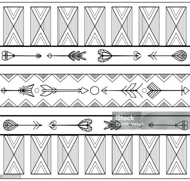 Seamless Black And White Tribal Texture With Arrows向量圖形及更多原住民文化圖片 Istock