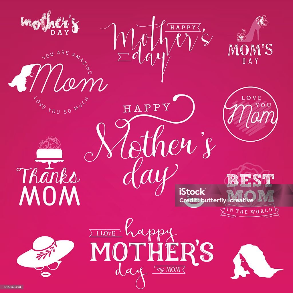 Mothers Day Badges And Labels On Pink Background Stock Illustration
