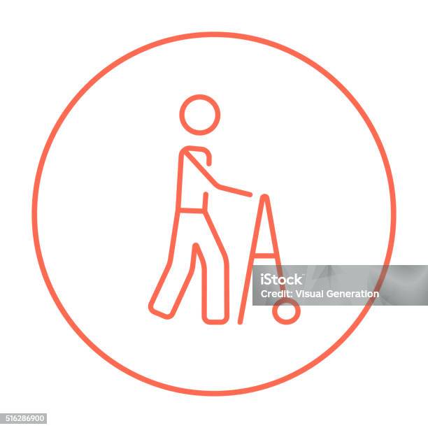 Vetores De Ícone Homem Com Walker Linha E Mais Imagens De Andar Andar