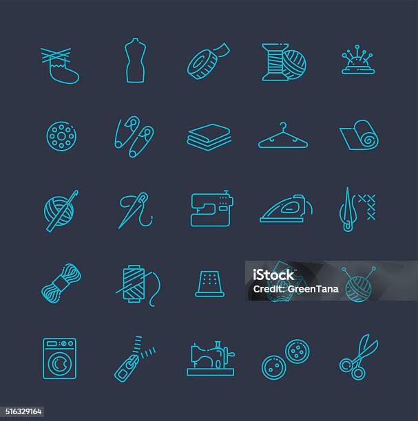 Vector Sewing Equipment And Needlework Icons Set Stock Illustration