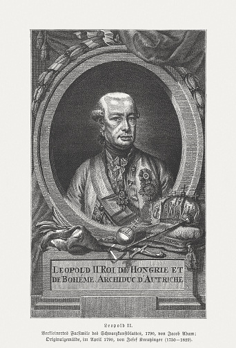 Leopold Ii 신성 로마 발코니가있는 나무 조각 출간일 1884 Hapsburg Dynasty에 대한 스톡 벡터 아트 및