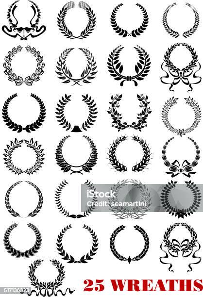 Laurel Wreaths Heraldic 설정 0명에 대한 스톡 벡터 아트 및 기타 이미지 0명 검은색 경쟁 Istock