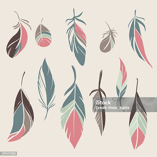 Vector Set Of Vintage Feathers向量圖形及更多羽毛圖片 羽毛 美國原住民 北美原住民文化 Istock