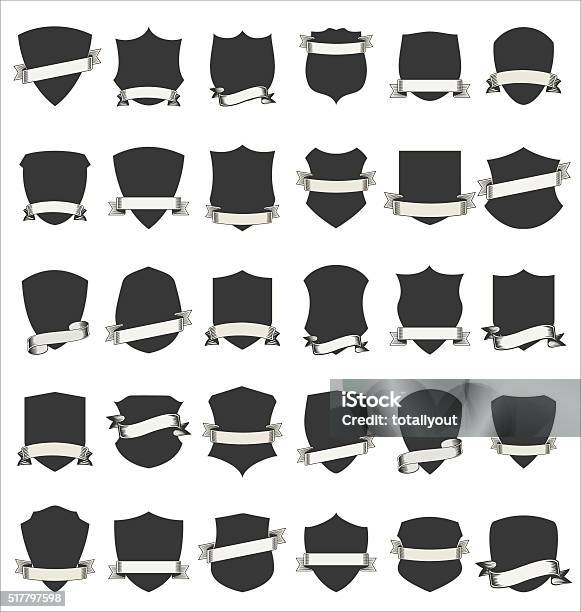Shields And Stylish Retro Ribbon Collection Isolated On White