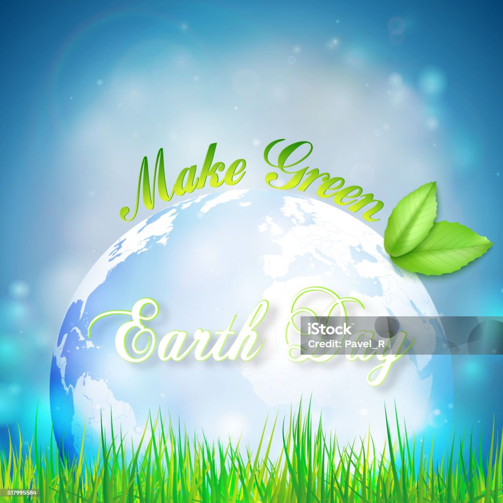 Vetores De Dia Da Terra Fundo Com As Palavras Planeta Azul Folhas