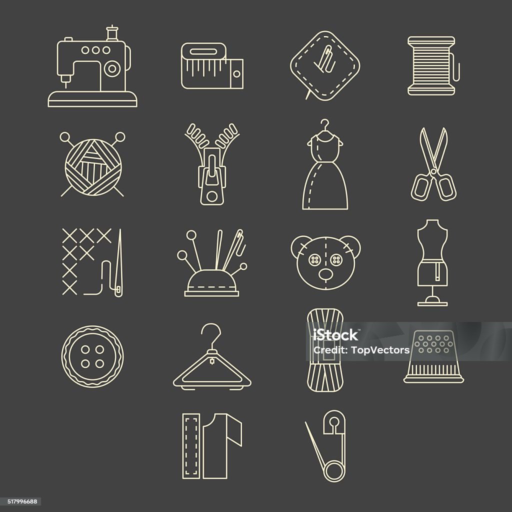 Vector Sewing Equipment And Needlework Icons Stock Illustration