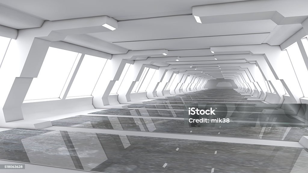 Render 3d Koridor Interior Pesawat Ruang Angkasa Futuristik Foto Stok
