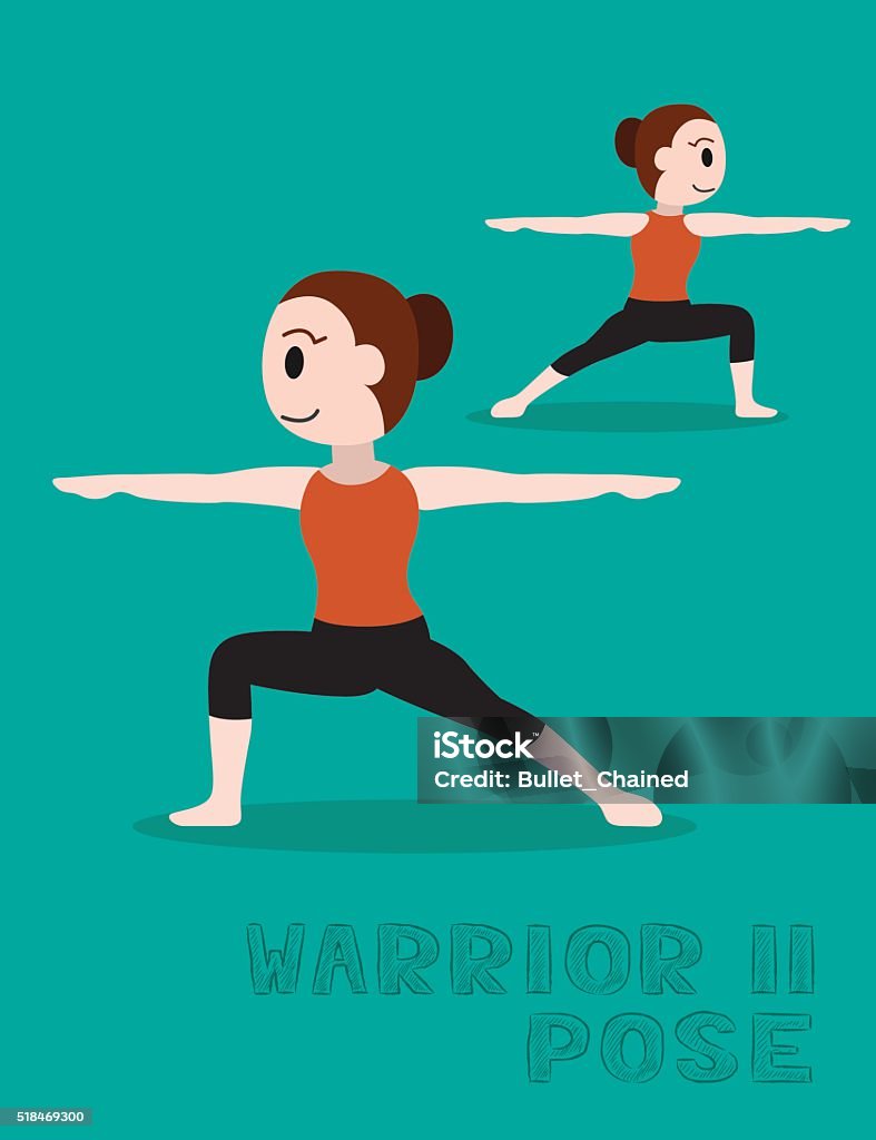 Yoga Warrior Ii Pose Cartoon Vector Illustration Stok Vektör Sanatı And Savaşçı‘nin Daha Fazla