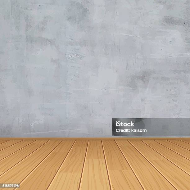 Ruang Kosong Vektor Dengan Dinding Beton Dan Lantai Kayu Ilustrasi Stok