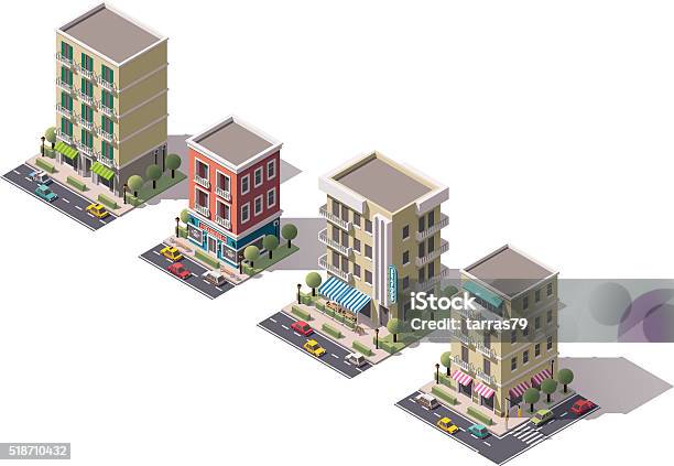 Vector Isometric Buildings Set向量圖形及更多低面數建模圖片 低面數建模 住宅區 住宅建築 Istock