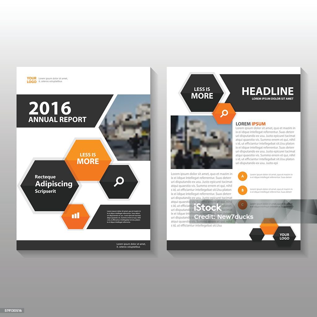 Oranye Hitam Hexagon Vector Laporan Tahunan Leaflet Brochure Flyer